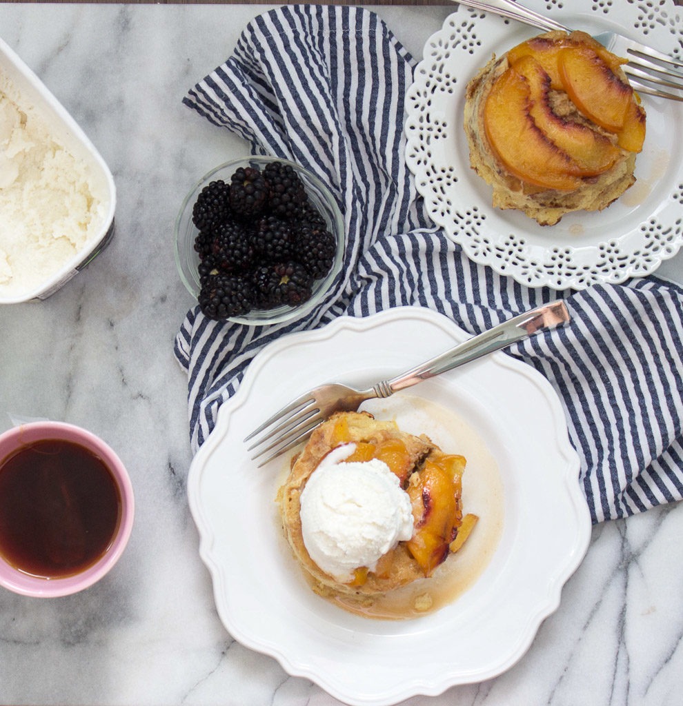 Peach Upside Down Bread Pudding - The Hungary Buddha Eats the World